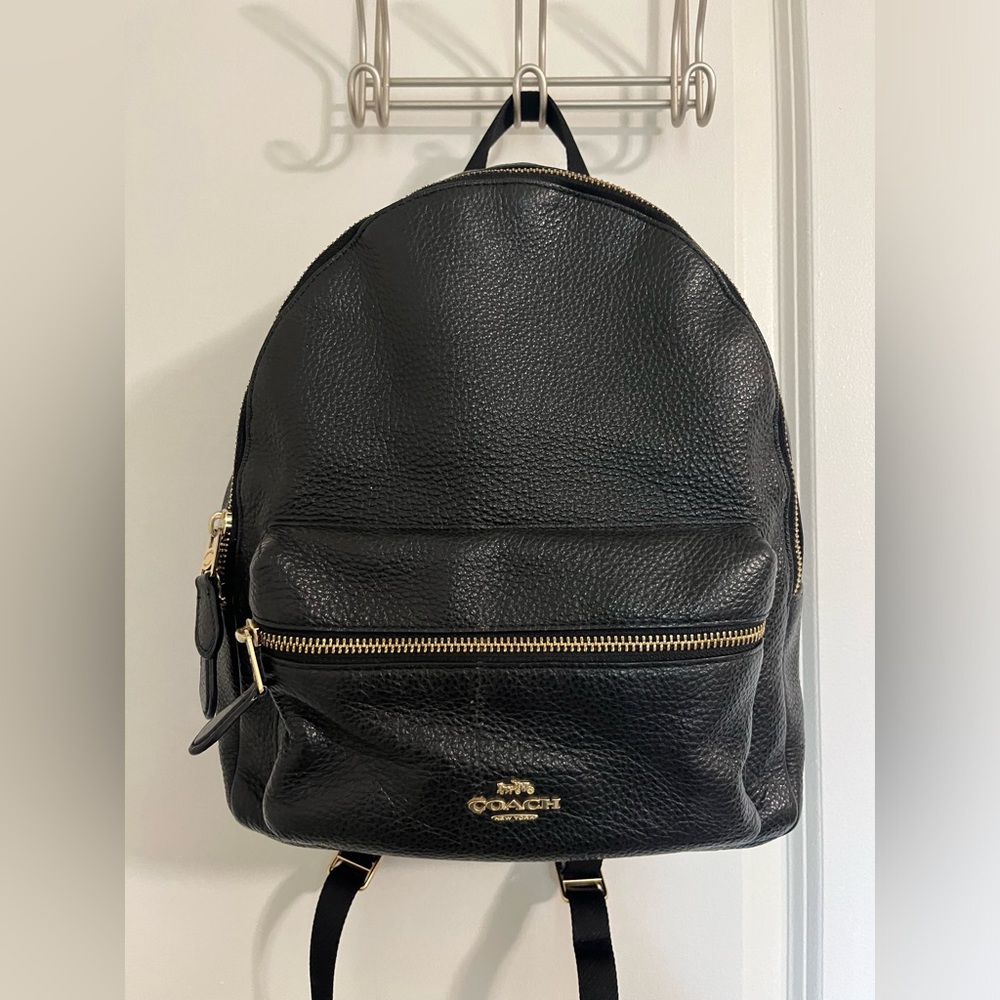 Coach Pebble Leather Black Backpack - Gem
